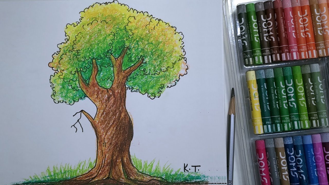Tree with oil pastel - YouTube