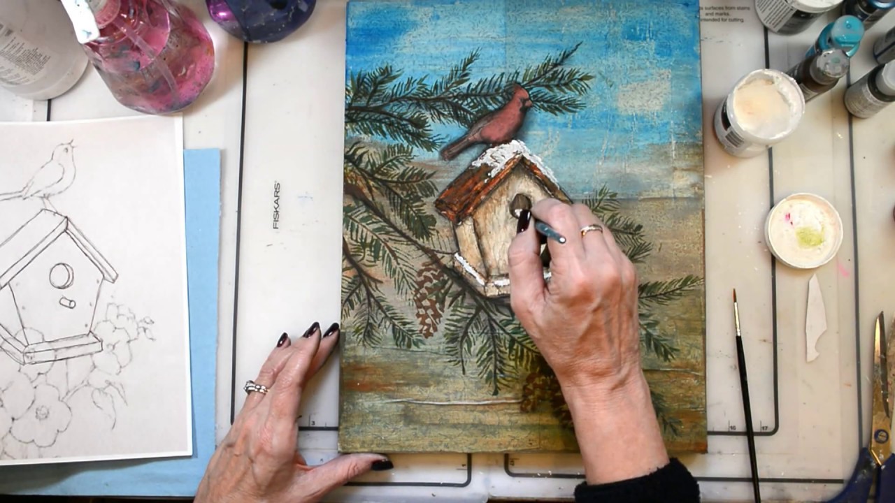 Mixed Media Winter Cardinal by Shawn Petite | DecoArt® - YouTube