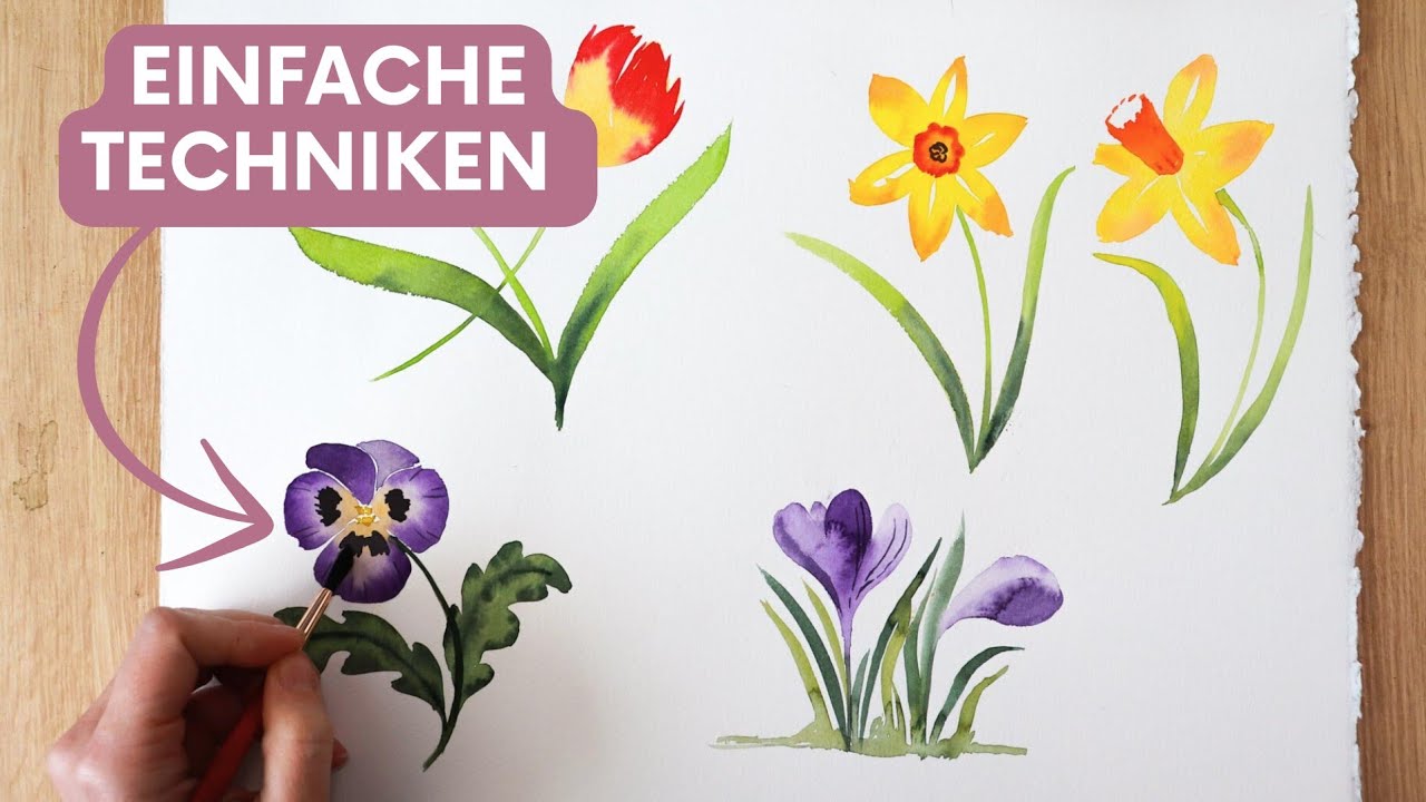 Blumen mit einfachen Aquarell Techniken malen | Tutorial für Anfänger ...