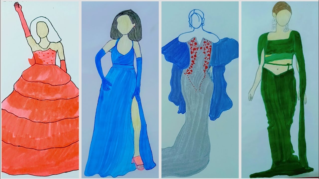 easy drawing ||💃 aise banate hai modal apna dress \\ kisi modal ki ...