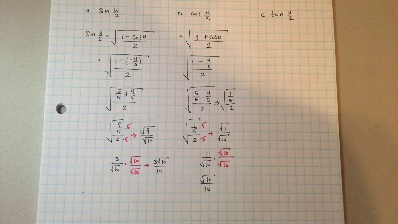 Precalculus AB:Using Half Angle Formulas given a Trig Ratio. - YouTube