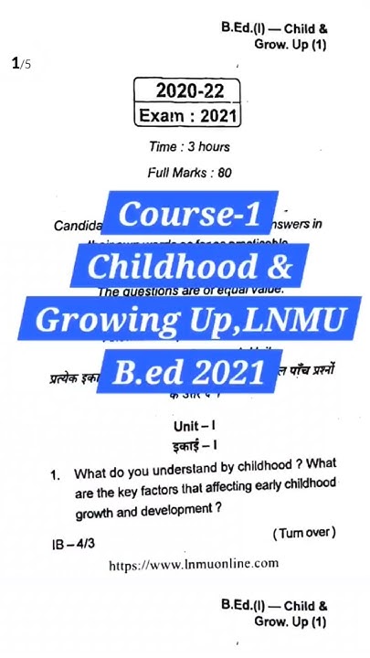 Course-1 Childhood & Growing Up Lnmu B.ed First Year Question Paper 2021 | #lnmu #shorts # ...