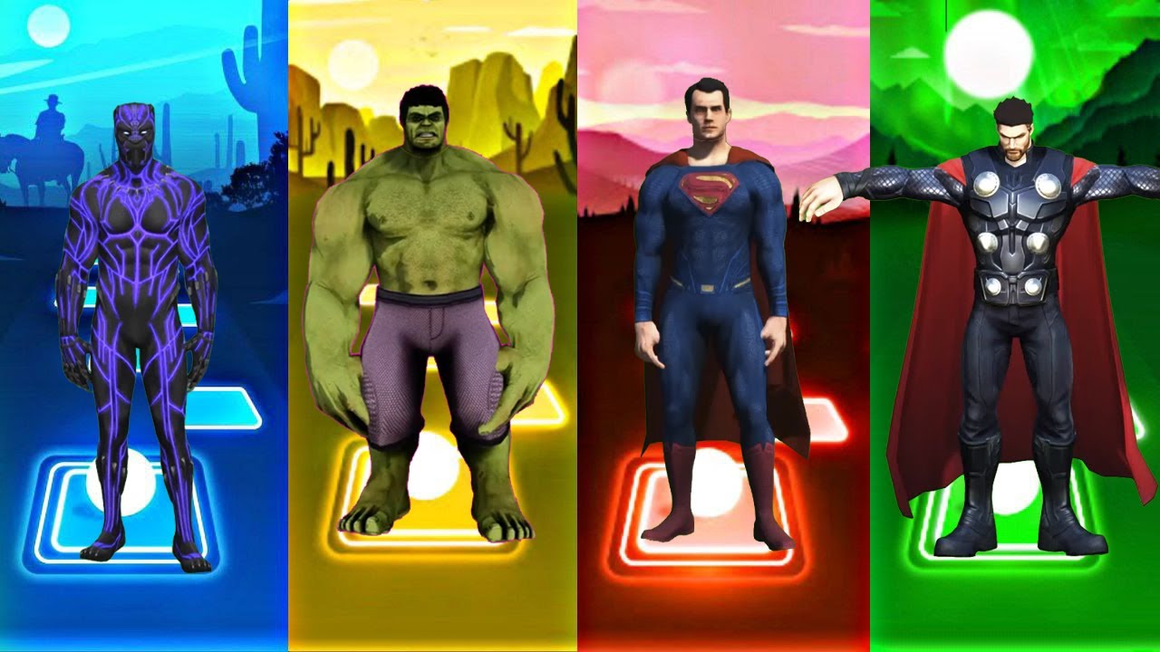 Tiles Hop EDM Rush - Blackpanther vs Hulk vs Superman vs Thor - YouTube