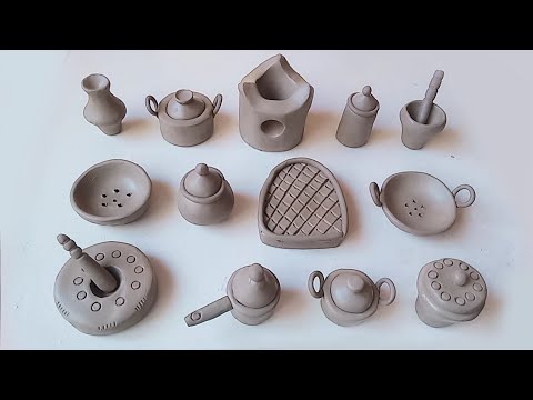 How to make full clay kitchen tools and equipment,miniature clay ...