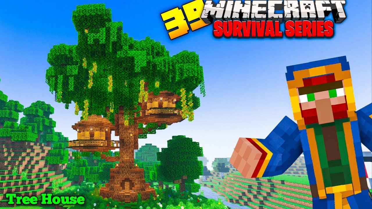 I Built A Giant Tree House In Minecraft Pe 1.20 Survival series - YouTube