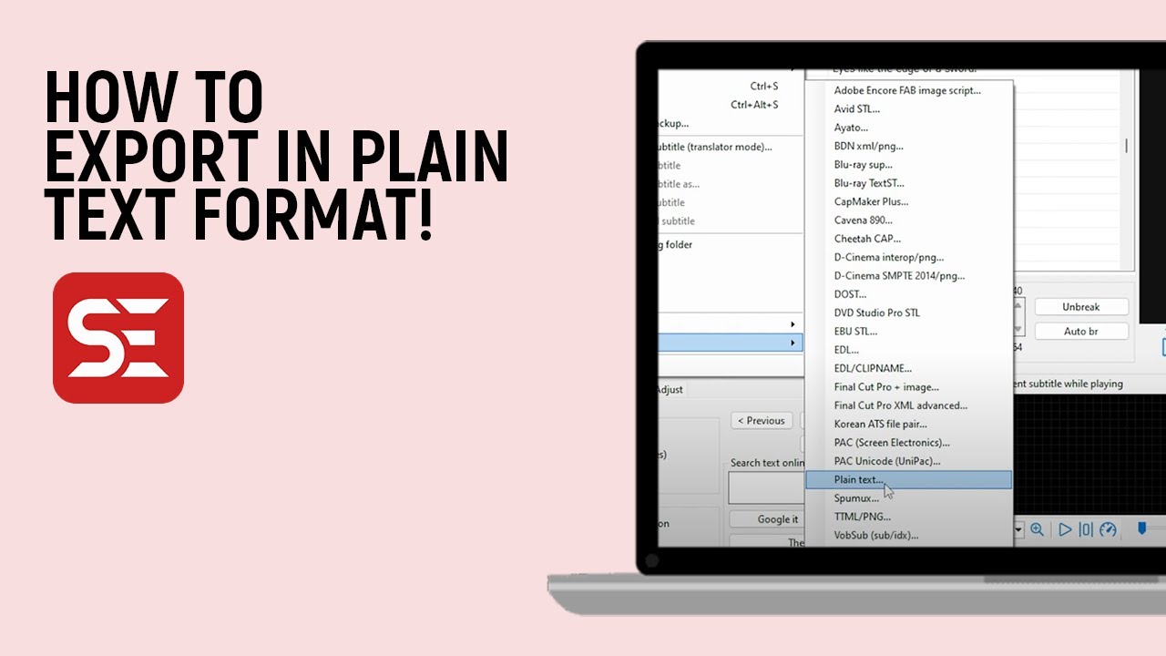 How to export subtitles in Plain text format in Subtitle edit software ...