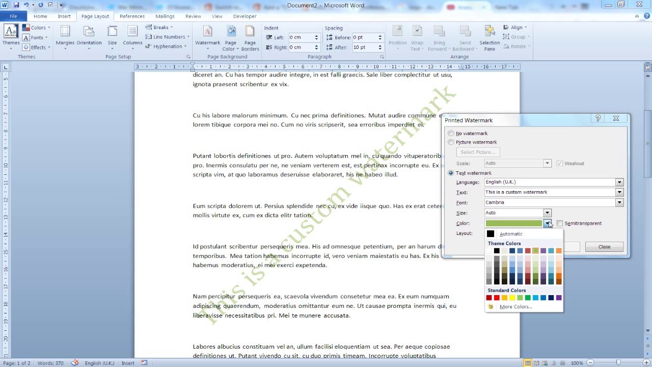 How to add a custom watermark to your word document [Word 2010, Word ...