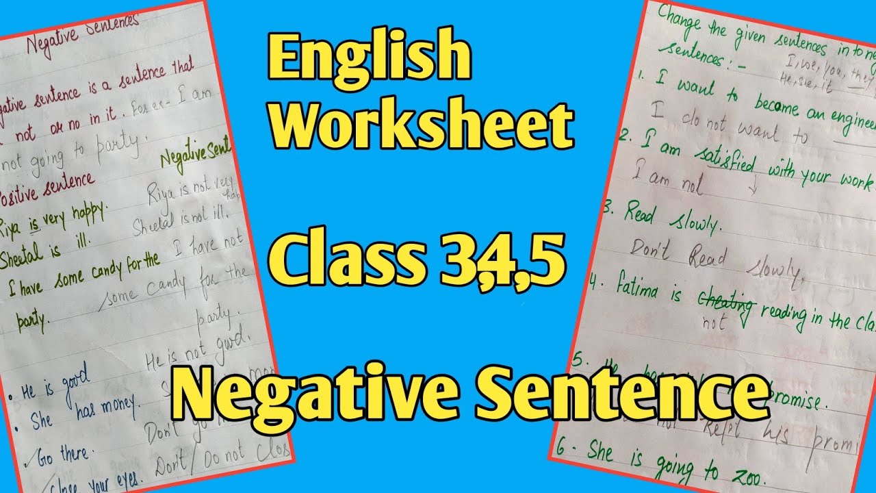 Negative Sentences /English Grammar for class 4 / Kind of Sentences ...