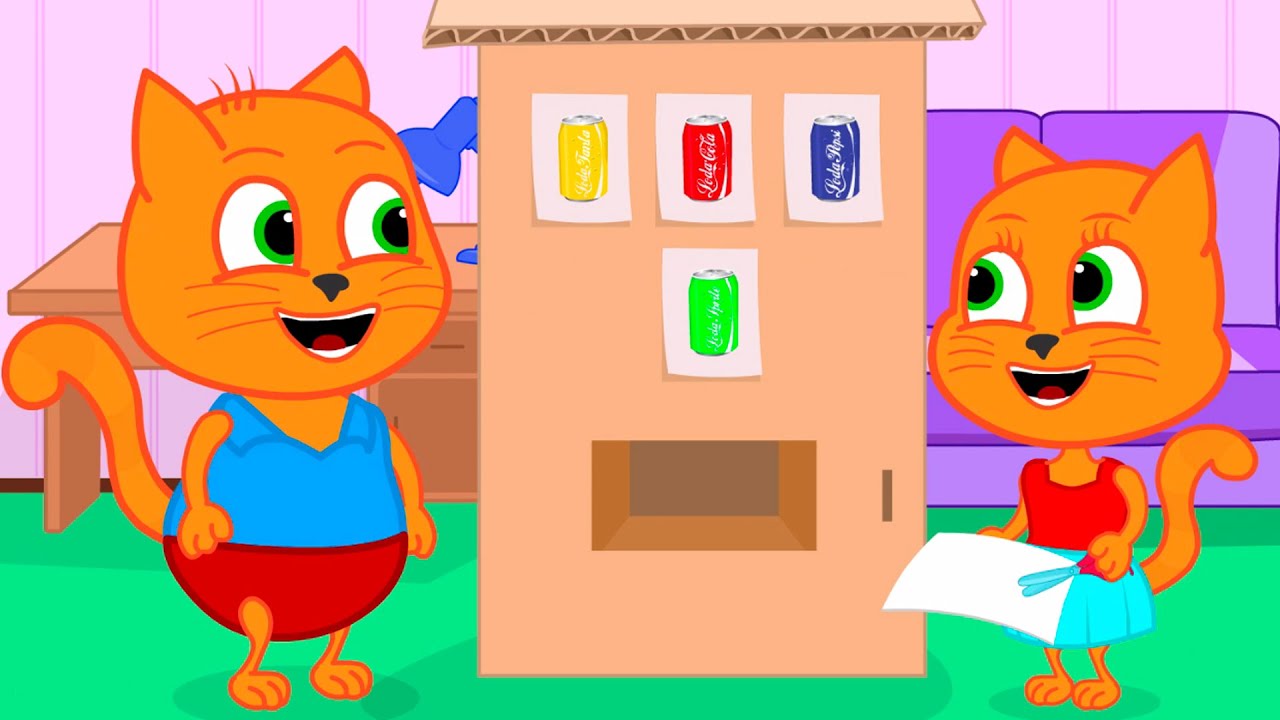 Familia de Gatos - Máquina de Coca Cola de cartón Dibujos Animados Para ...