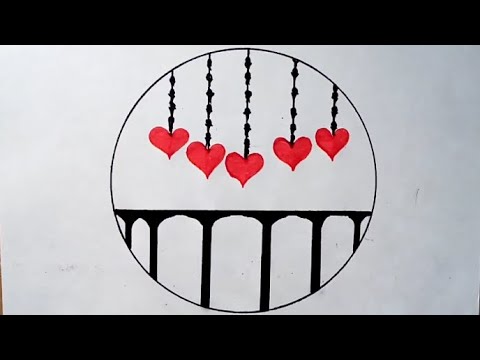 Beautiful Red Heart scenery drawing || Easy circle scenery drawing ...