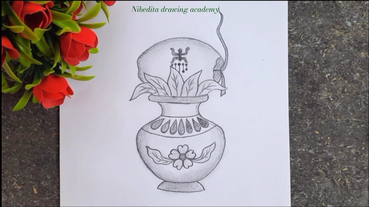 Kalash drawing || Mangal ghat drawing easy || Simple kalash drawing ...