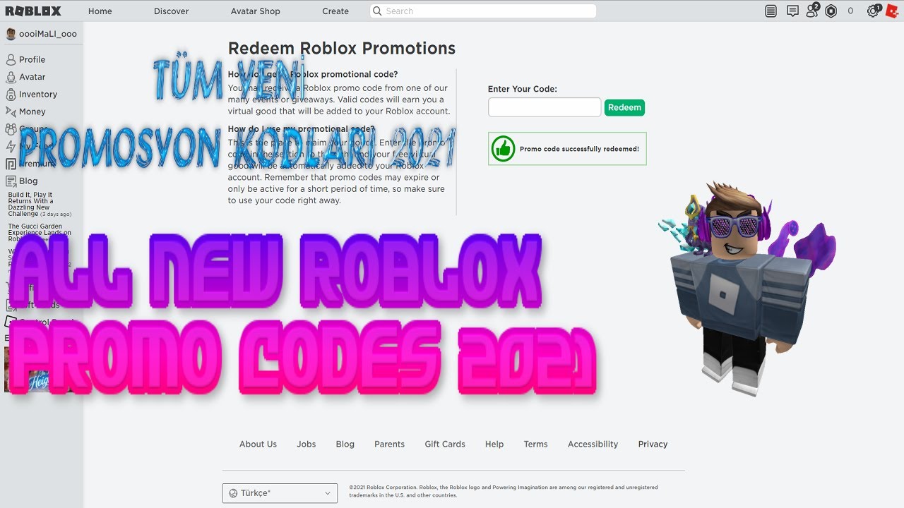 TÜM YENİ ROBLOX PROMOSYON KODLARI 2021 // ALL NEW ROBLOX PROMO CODES ON ...