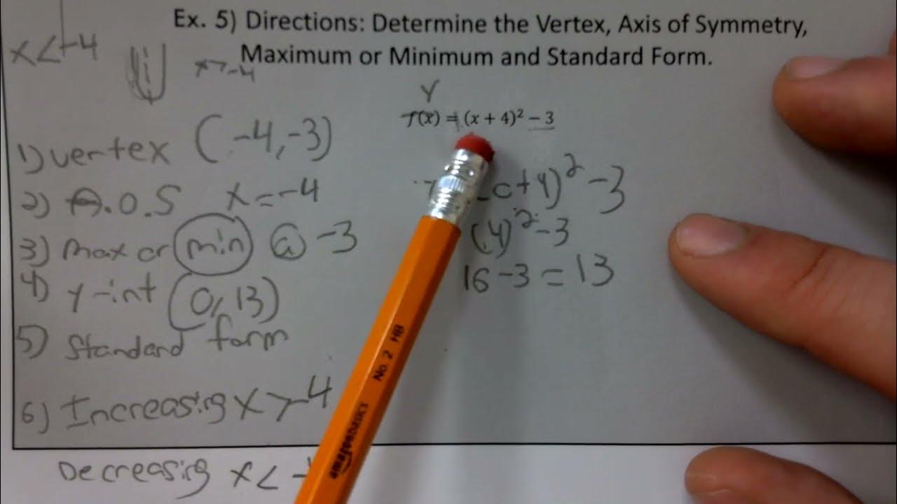 Using vertex form to find key features of Quadratic Equations (8.3 ...