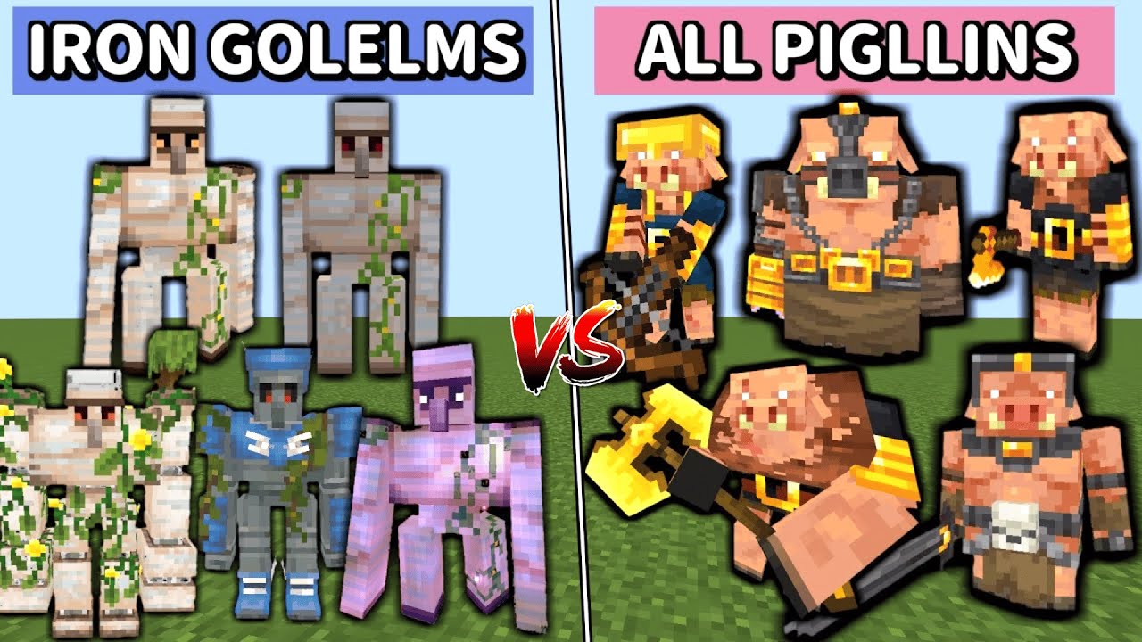All Iron Golems VS All Piglins - Minecraft Mob Battle - - YouTube