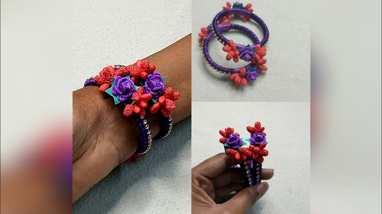How design silk thread bangles with handmade pollen with foam flower ...
