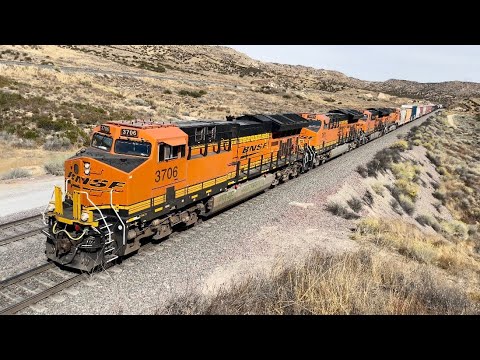 Hill 582! Three Large Trains! Awesome BNSF & UP Heavy Manifest & BNSF Stack Trains. Shot in ...