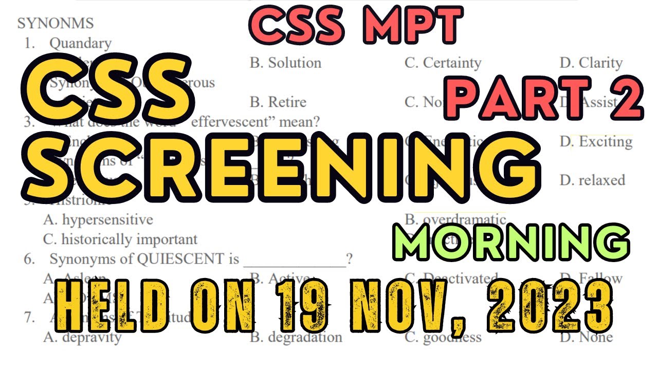CSS 2023 Screening paper part 2 | CSS 2023 MPT paper held on 19 ...