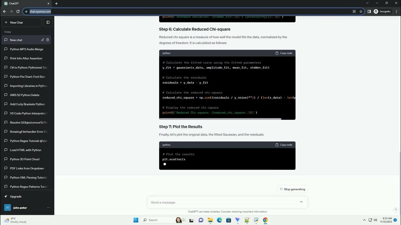 Finding uncertainty reduced chi square for a gaussian fit in Python - YouTube