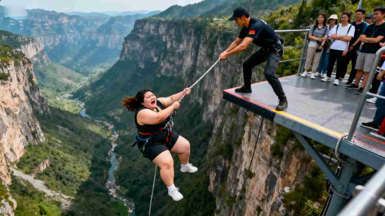 😂Bungee jumping on a 300m cliff😁丨Beautiful scenery#beauty#bungee ...