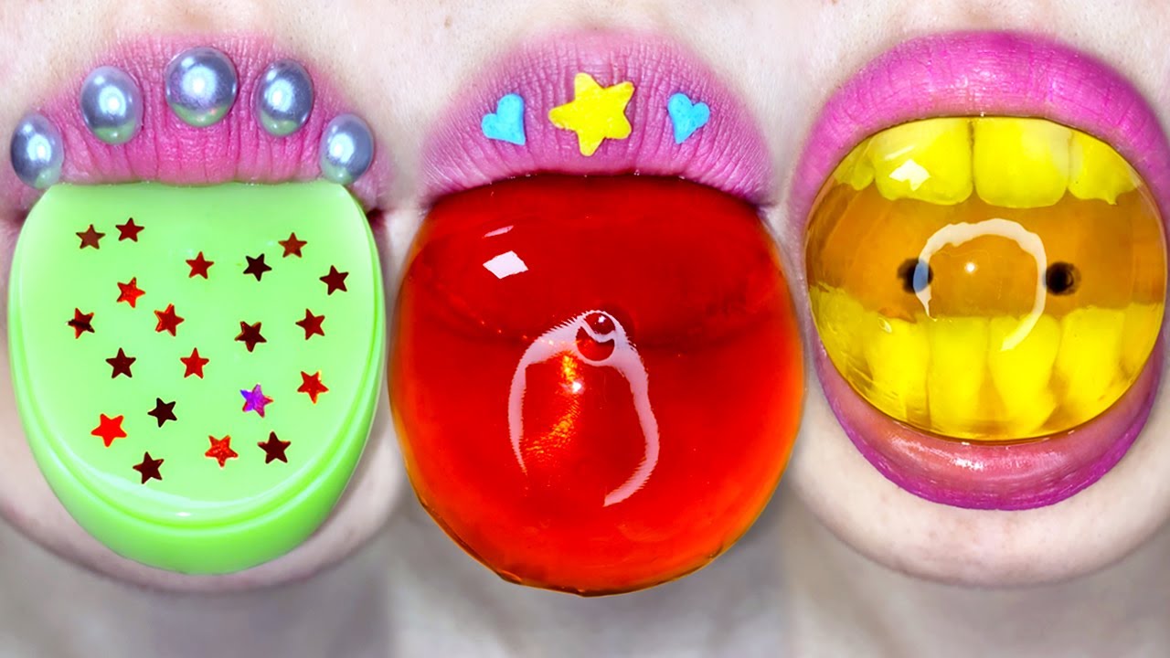 야광젤리 이모지 이빨 푸딩 먹방 ASMR LED JELLY TEETH PUDDING RED MOON JELLY eating ...