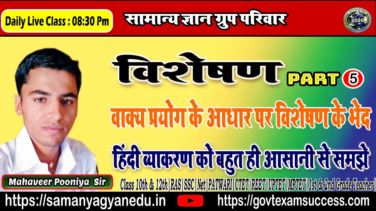 Vakya Prayog ke Aadhar par Visheshan | वाक्य प्रयोग के आधार पर विशेषण ...