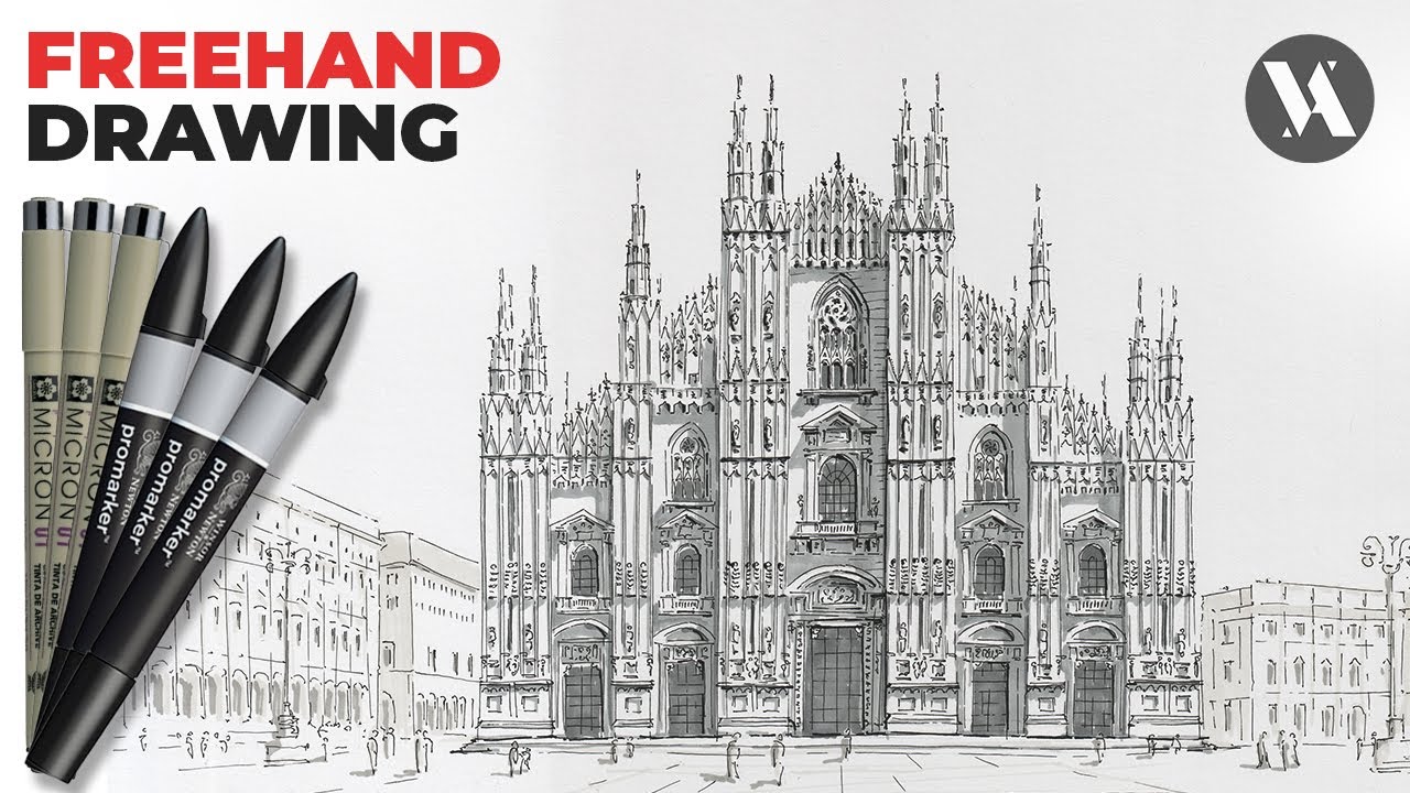 AMAZING DUOMO Cathedral Milan Freehand Architecture Drawing Timelapse ...