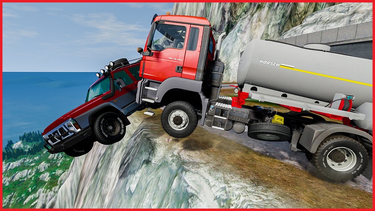 CLIFF DROPS INTENSE MOMENTS #5 - DANGEROUS CLIFF ROADS | BeamNG Drive ...