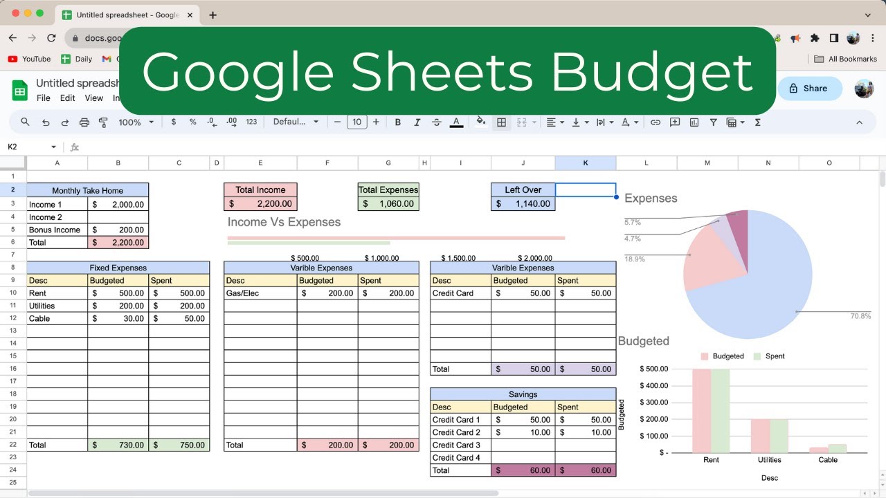 Monthly Budget Template Google Sheets - YouTube