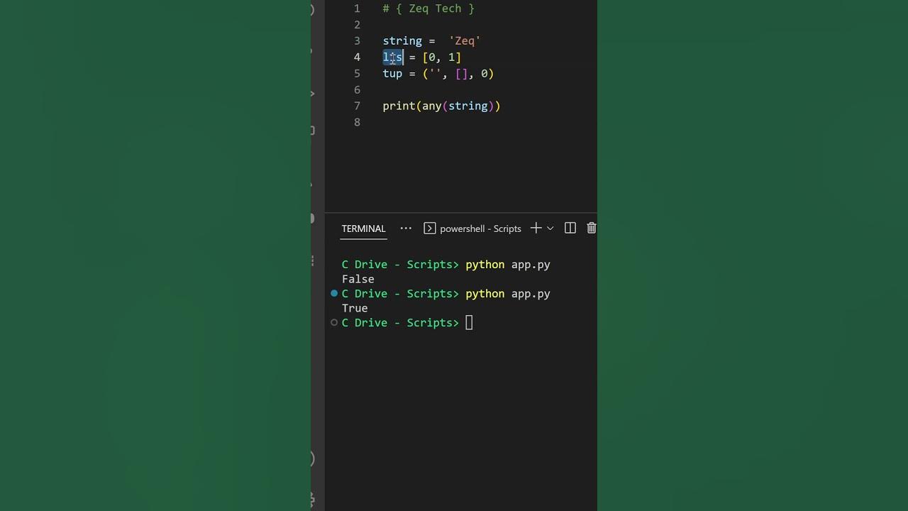 Python Shorts The Any Function Does What Youtube