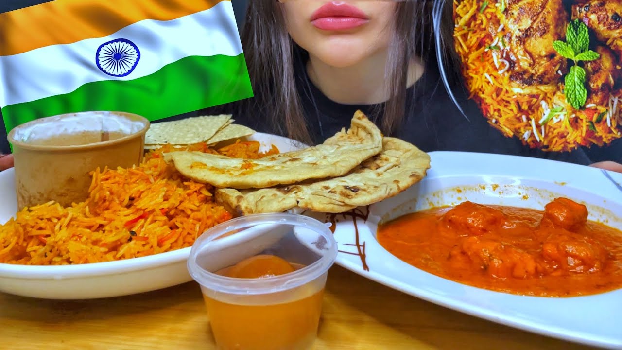 ASMR INDIAN FOOD MUKBANG (No Talking) BUTTER CHICKEN BIRYANI + PANEER ...