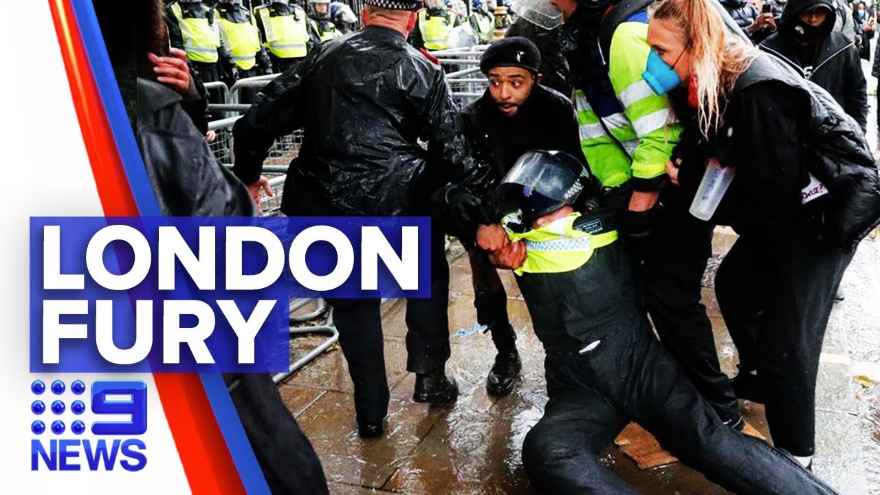 London police injured as protests turn violent | Nine News Australia ...