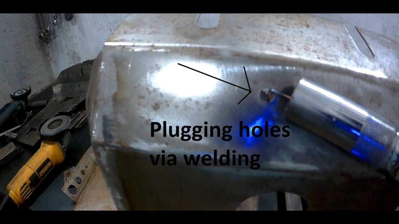 Plugging holes with mig welding. - YouTube