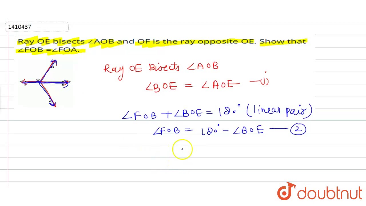 "In Figure, ray `O E`bisects `/_A O B\ a n d\ O F`is a ray opposite to ...