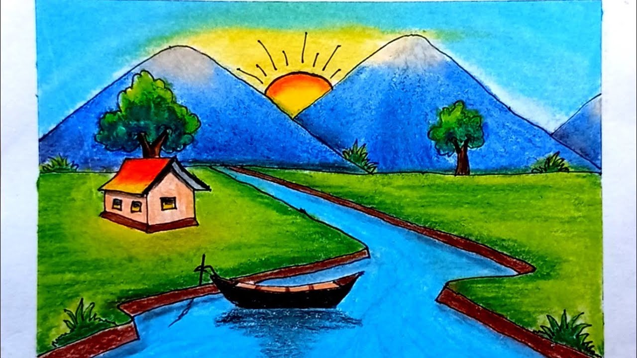 Landscape scenery drawing tutorial || কিভাবে একটি গ্রামের দৃশ্য আঁকতে ...
