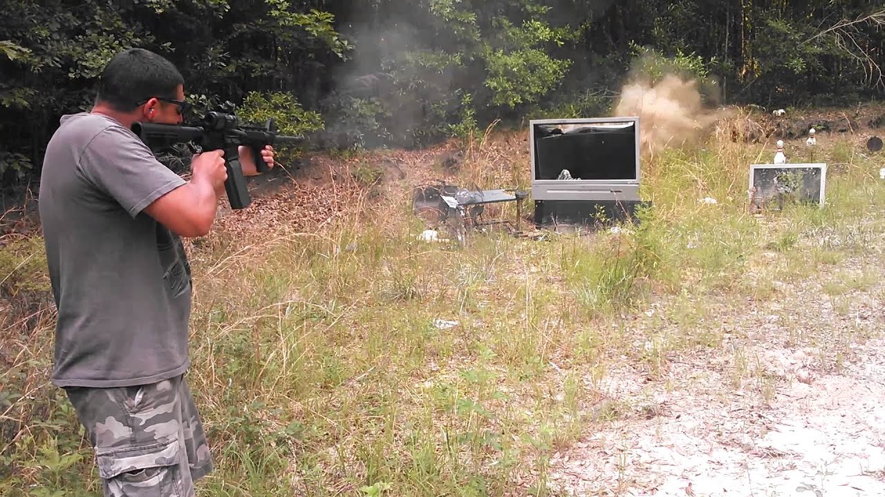 Homemade Bump Fire Stock testing on an old TV - YouTube