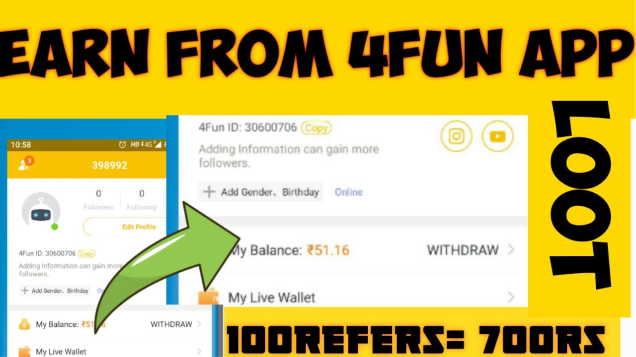 how to earn from 4fun app part time job |earn rs50 just by login ...