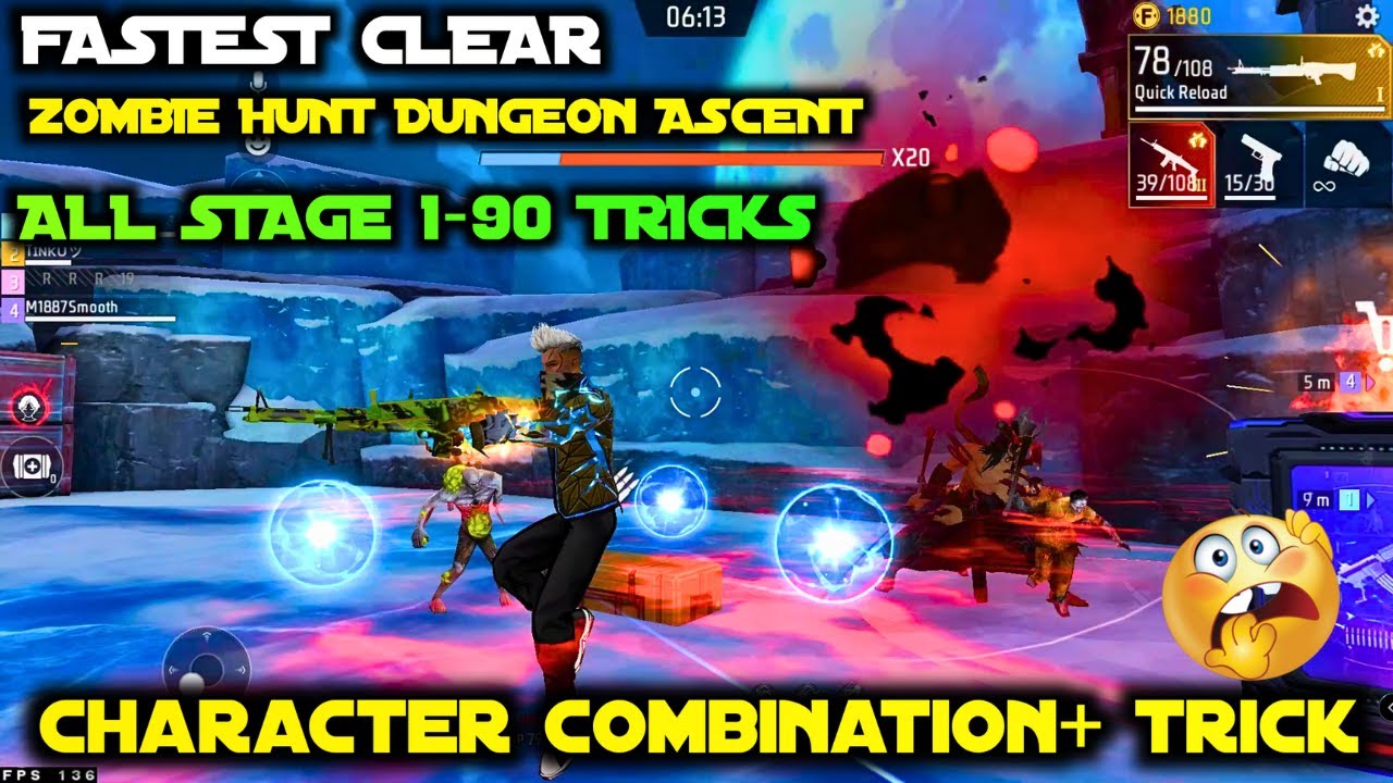 FASTEST CLEAR- FREE FIRE ZOMBIE MODE TRICK| ZOMBIE HUNT CHARACTER ...