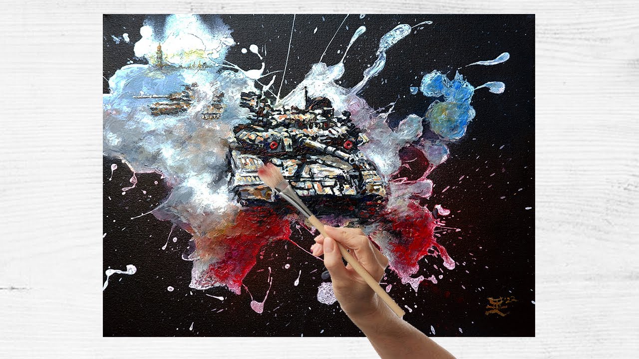 PAINTING - ACRYLIC COLOR - SPLATTERING TECHNIQUE - TANK - YouTube