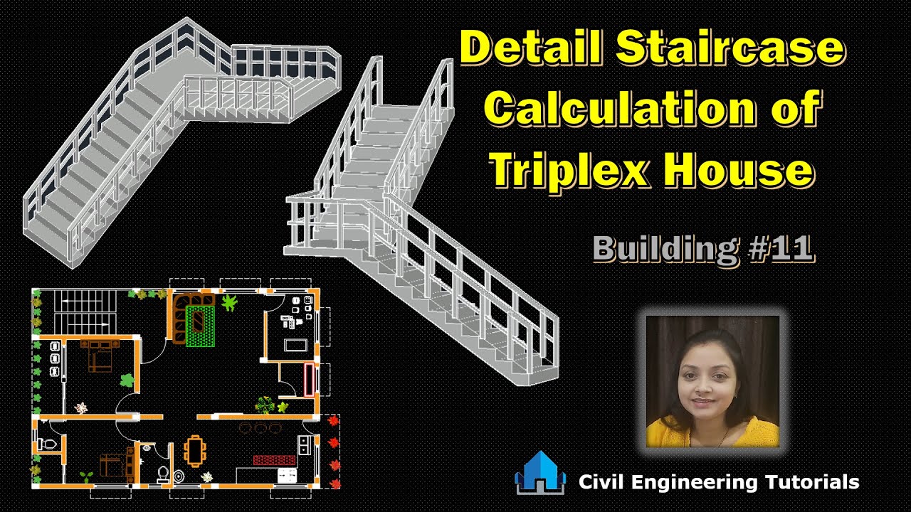 Detail Staircase Calculation of Triplex House || 1345 SQFT || Building ...
