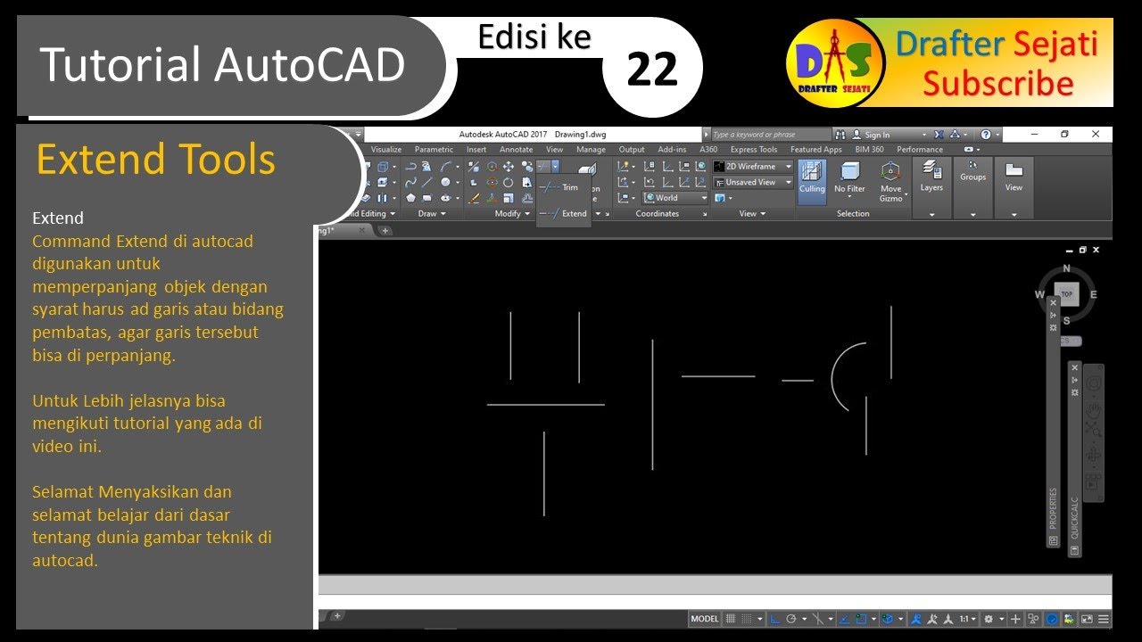 Belajar autocad dari dasar Command extend di autocad - YouTube