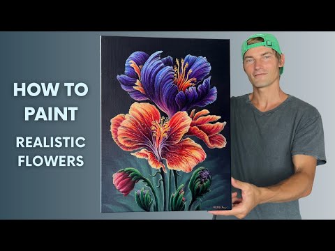 Realistic Flowers STEP by STEP Acrylic Painting Tutorial for Beginners