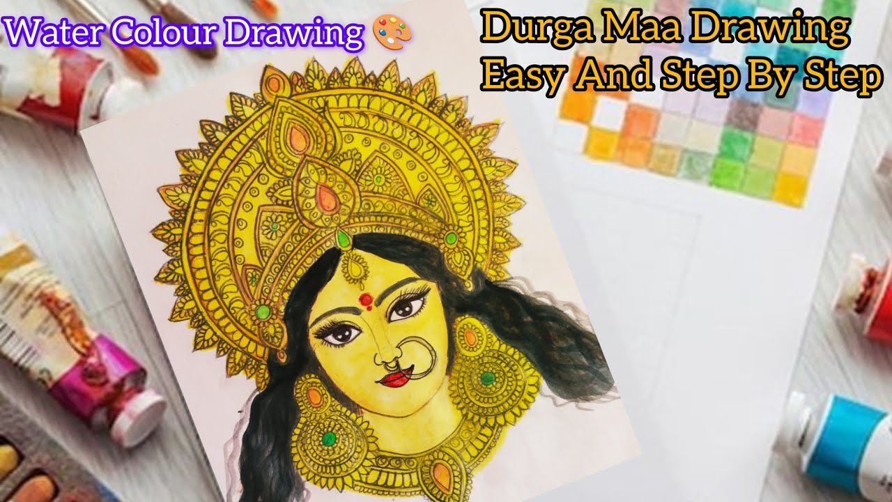 Durga Maa Drawing🎨||Durga Ma Drawing With Water Colour||Durga Ma ...
