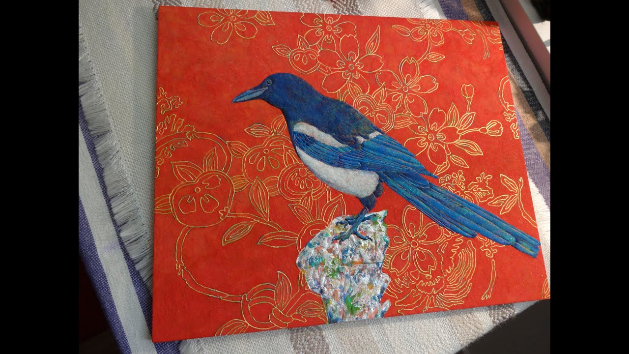 Making / Japanese painting / Magpie and Japan traditional pattern - YouTube