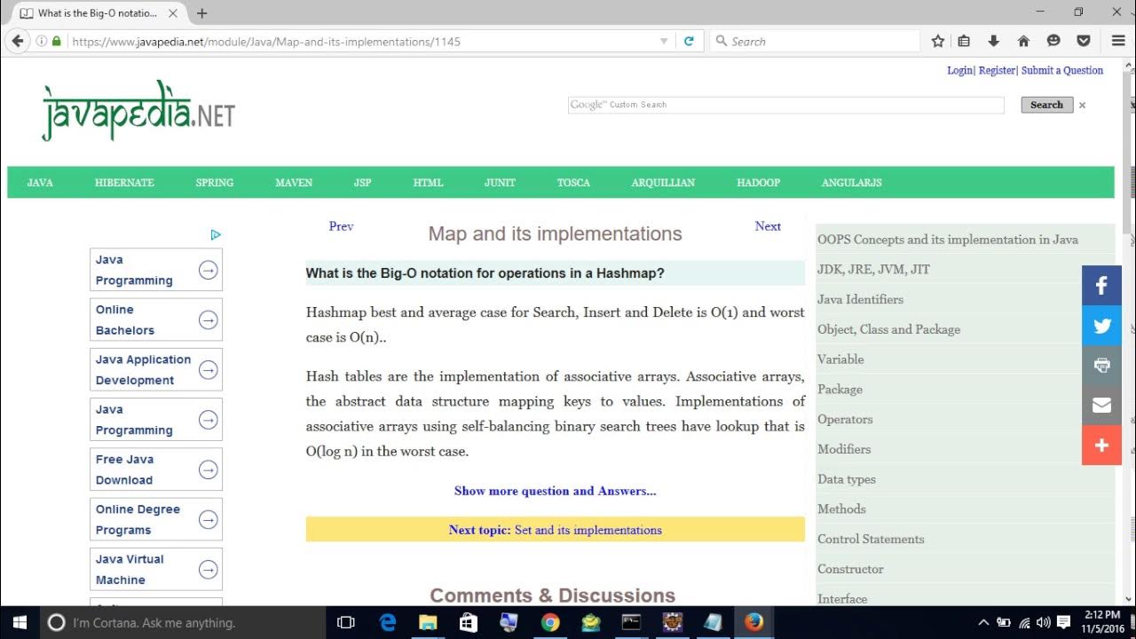 What is the Big-O notation for operations in a Hashmap? | javapedia.net - YouTube