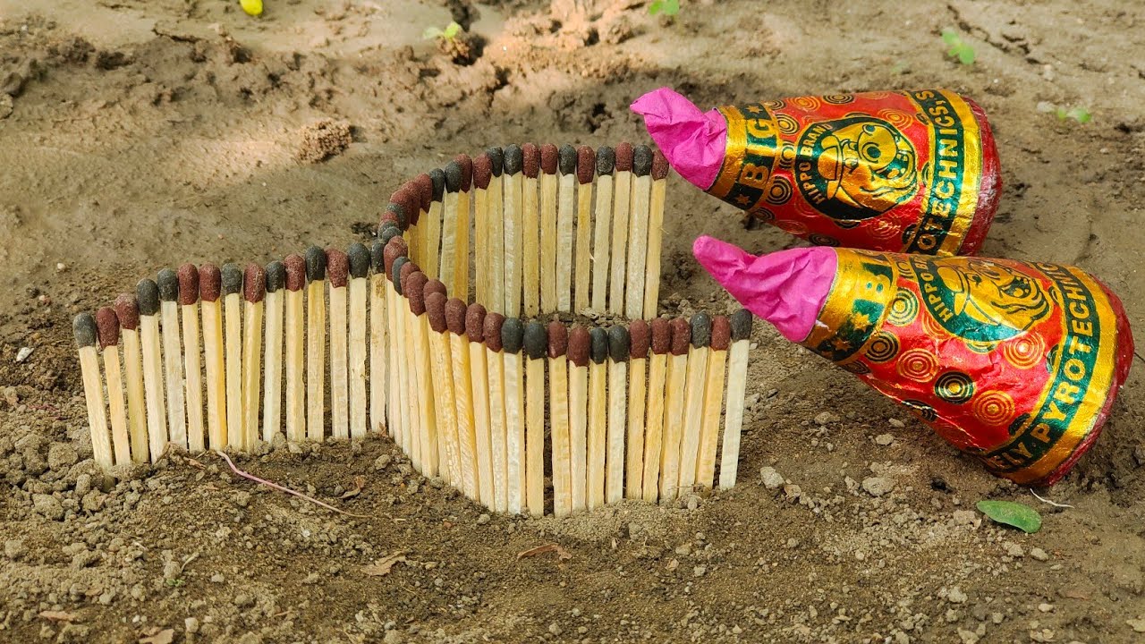 Crackers Experiment MATCHSTICK CHAin REACTION Domino VS DIWALi Crackers ...