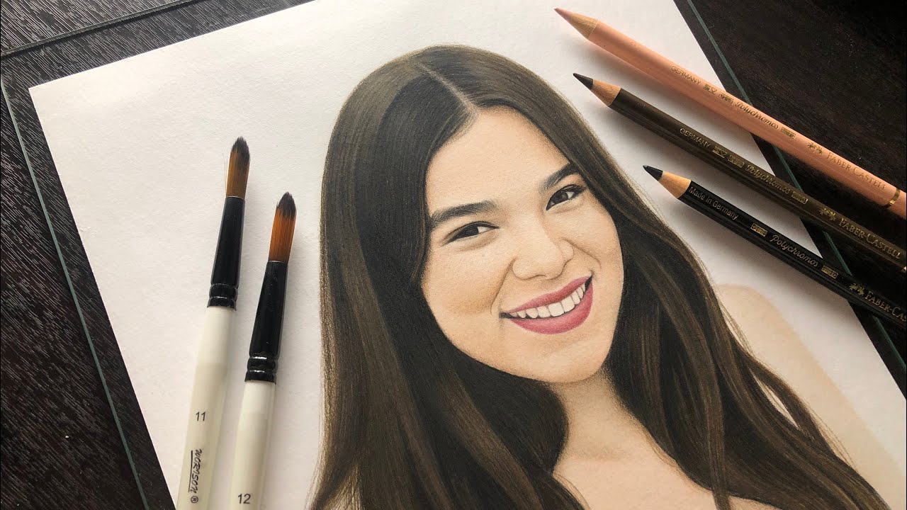 Hailee Steinfeld Drawing Using Watercolor and Colored Pencils - YouTube
