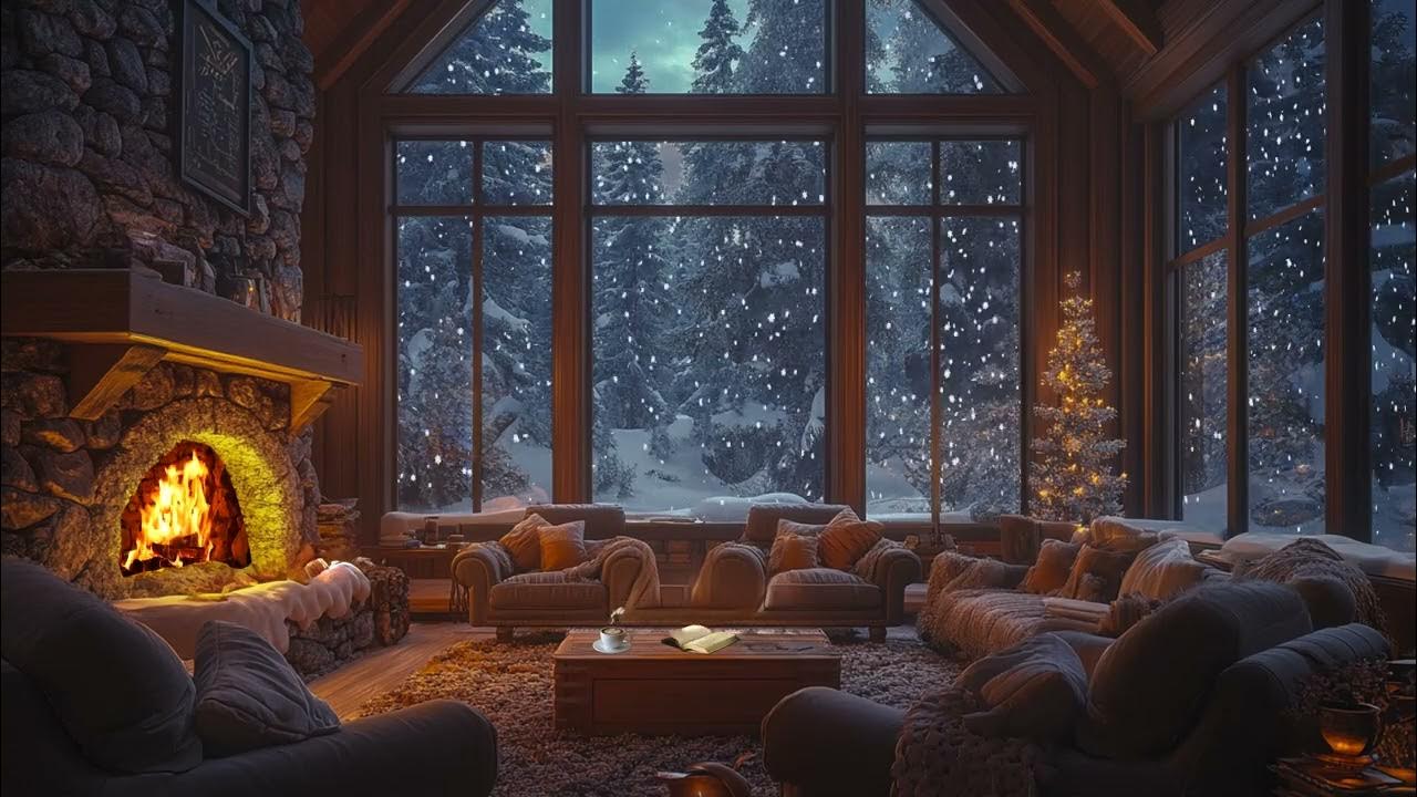 Cozy Winter Ambience by the Window for Reading with Warm Fireplace, Snowfall and Blizzard Sounds ...