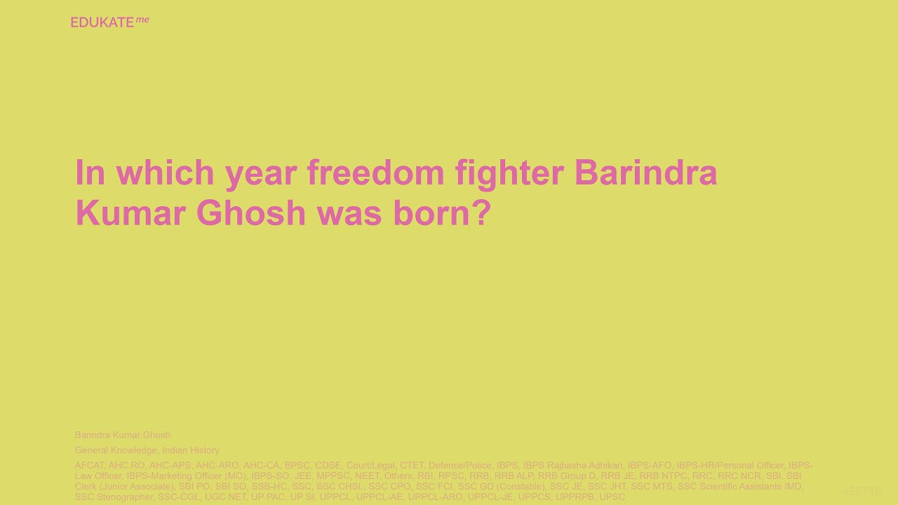 In which year freedom fighter Barindra Kumar Ghosh was born? - YouTube