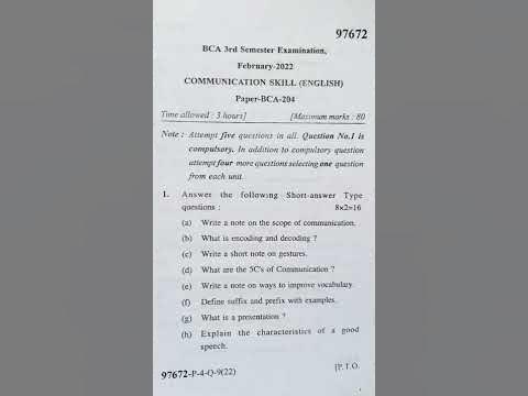 MDU BCA- 2ND YEAR | 3RD SEMESTER | COMMUNICATION SKILL | PAPER FEBRUARY ...