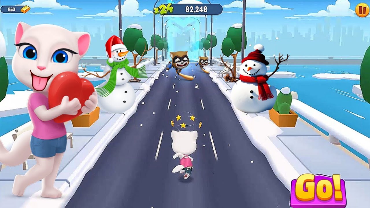 TALKING TOM GOLD RUN - TALKING ANGELA & ROY RAKOON WITH SNOWMAN ☃️ ...